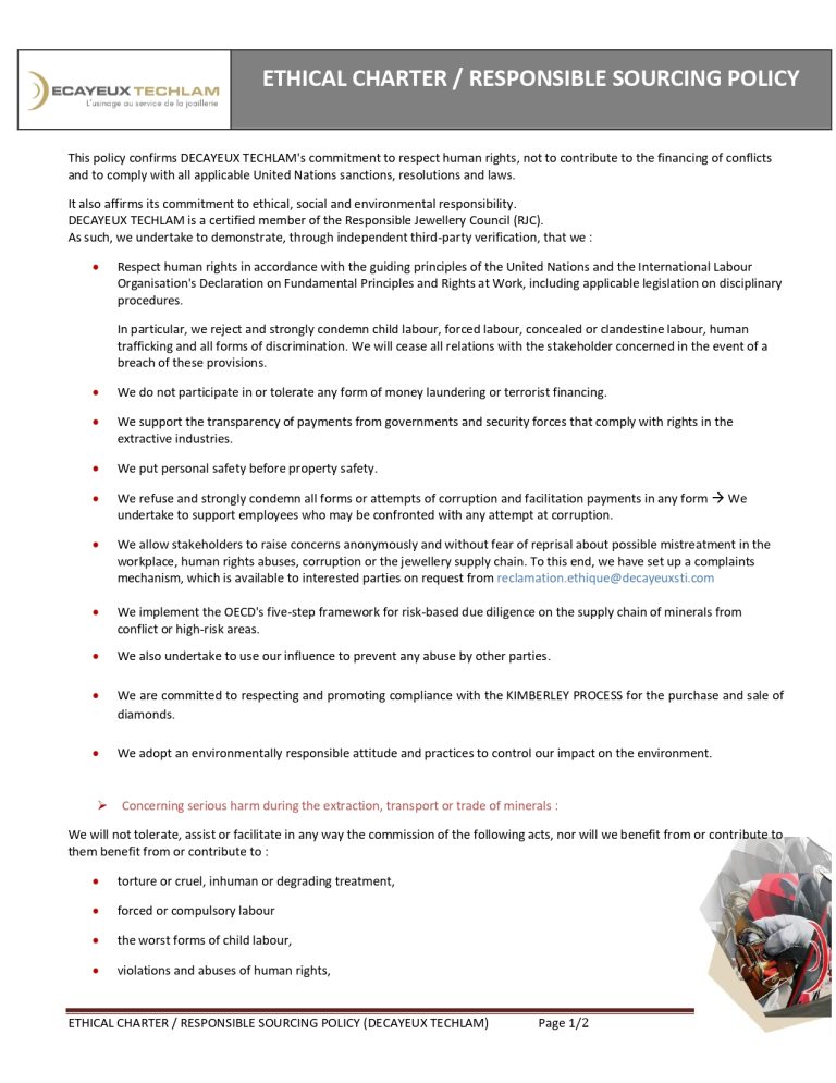 Ethics charter – Responsible procurement policy | Supply of metal ...